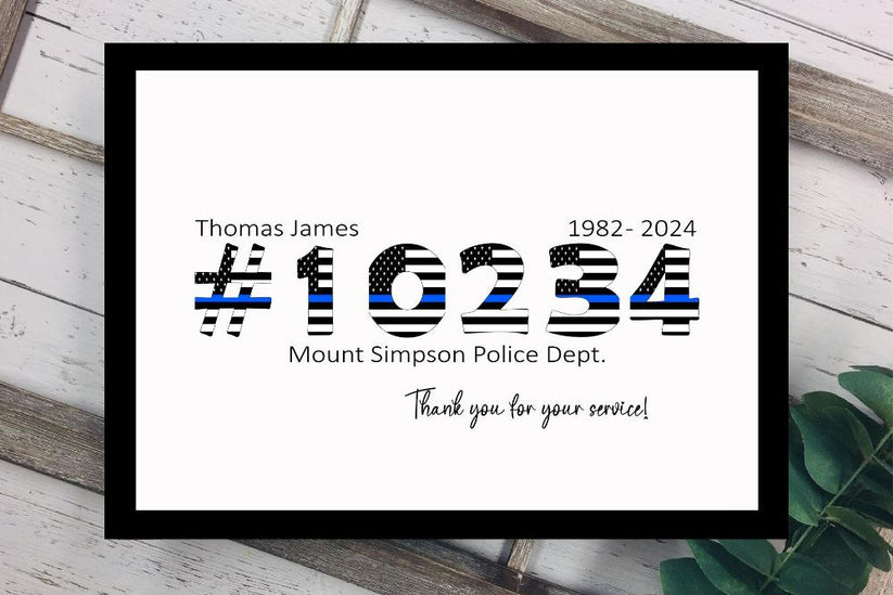 Police Officer Badge Number Thin Blue Line Flag Retirement Party Guest ...